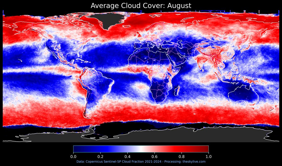 August: Average Cloud Cover Map | TheSkyLive