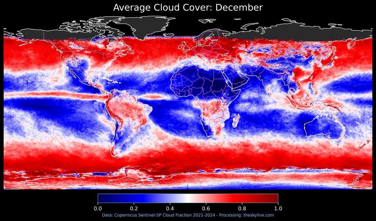 December: Average Cloud Cover Map | TheSkyLive