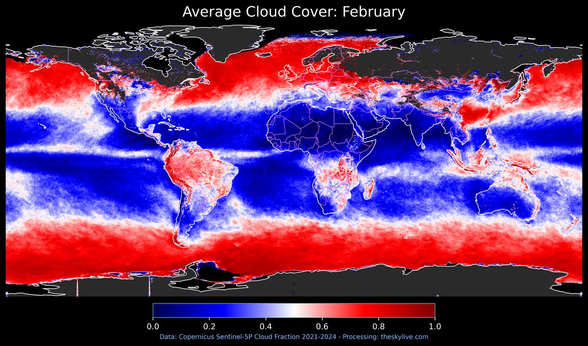 February: Average Cloud Cover Map | TheSkyLive