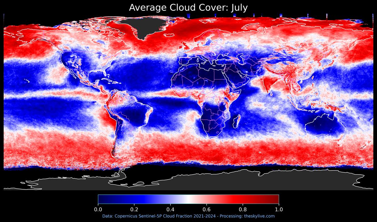 July: Average Cloud Cover Map | TheSkyLive