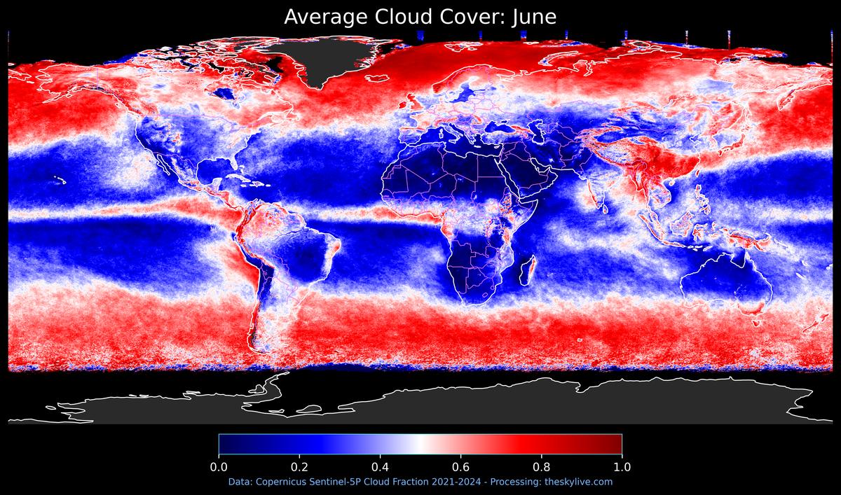 June: Average Cloud Cover Map | TheSkyLive