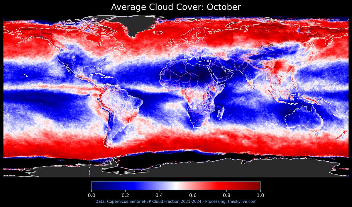 October: Average Cloud Cover Map | TheSkyLive