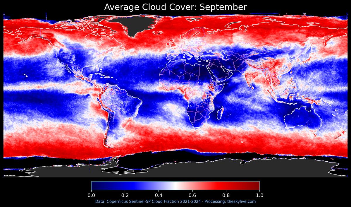 September: Average Cloud Cover Map | TheSkyLive