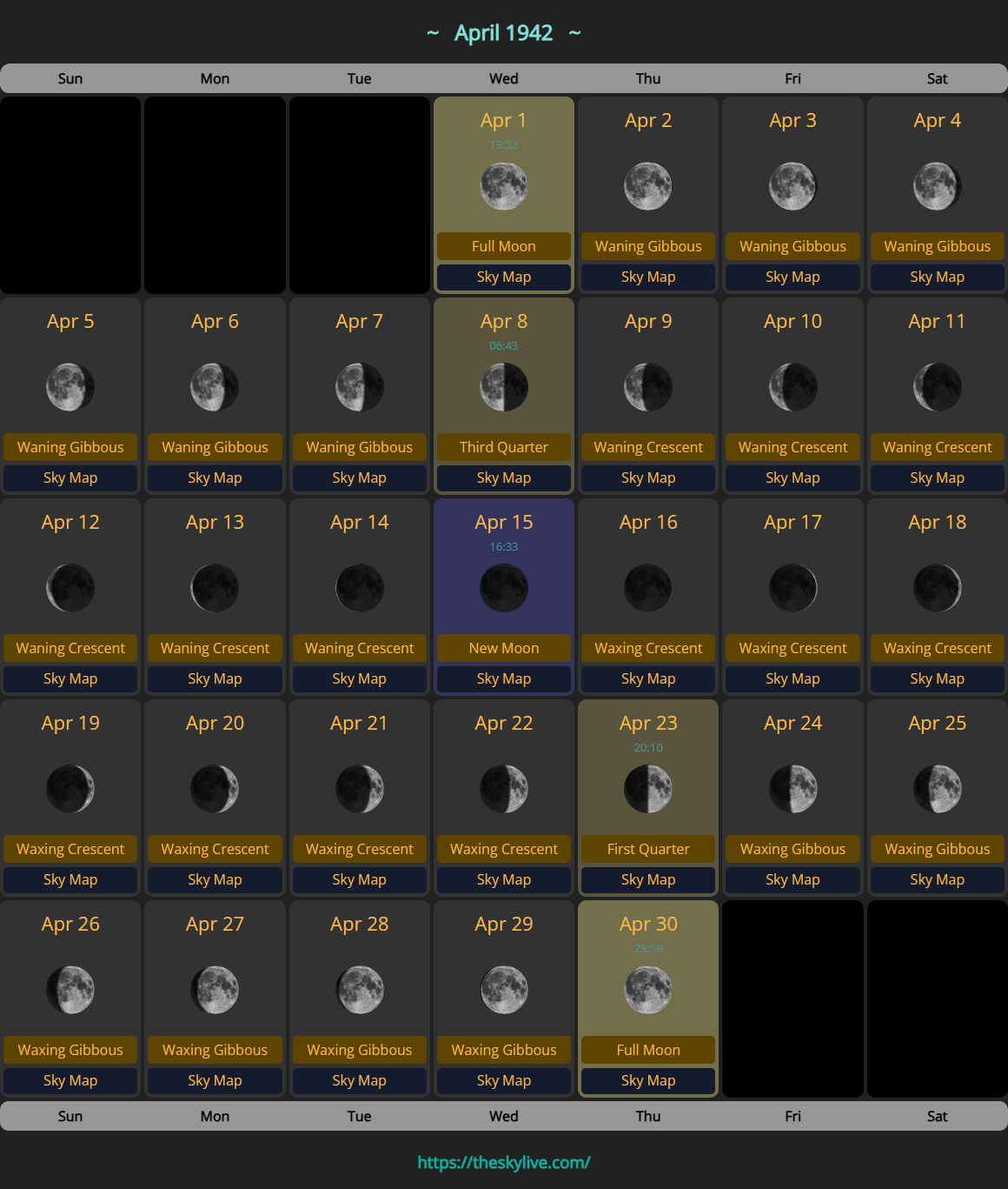 Moon Calendar: April 1942 | TheSkyLive