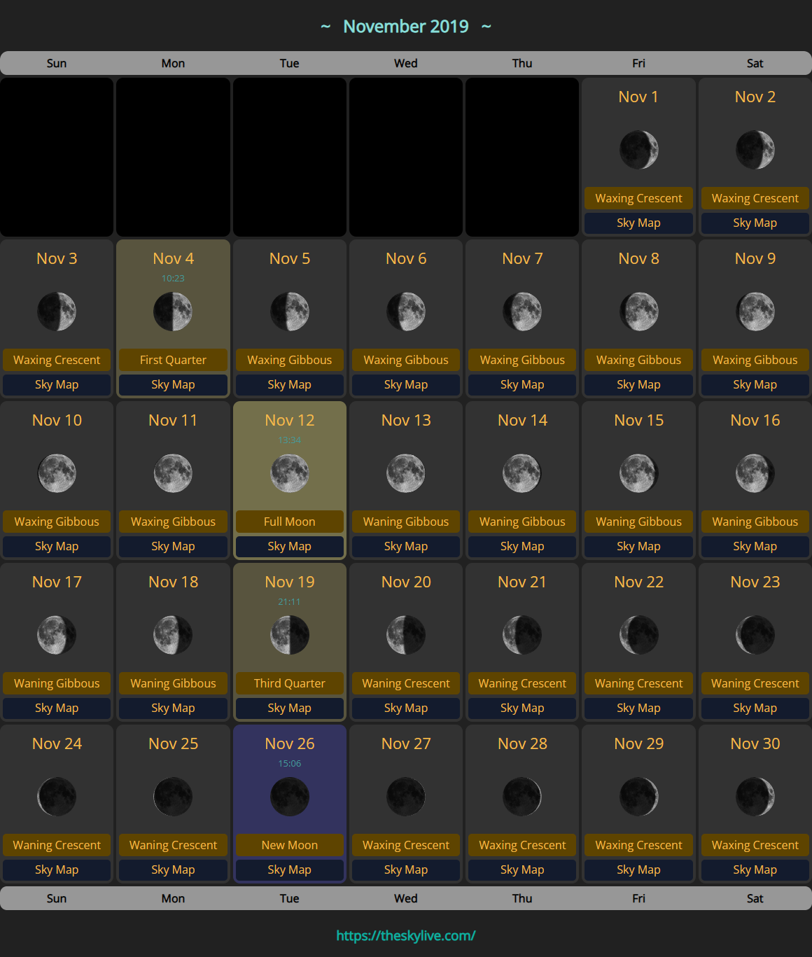 Moon Calendar: November 2019 | TheSkyLive