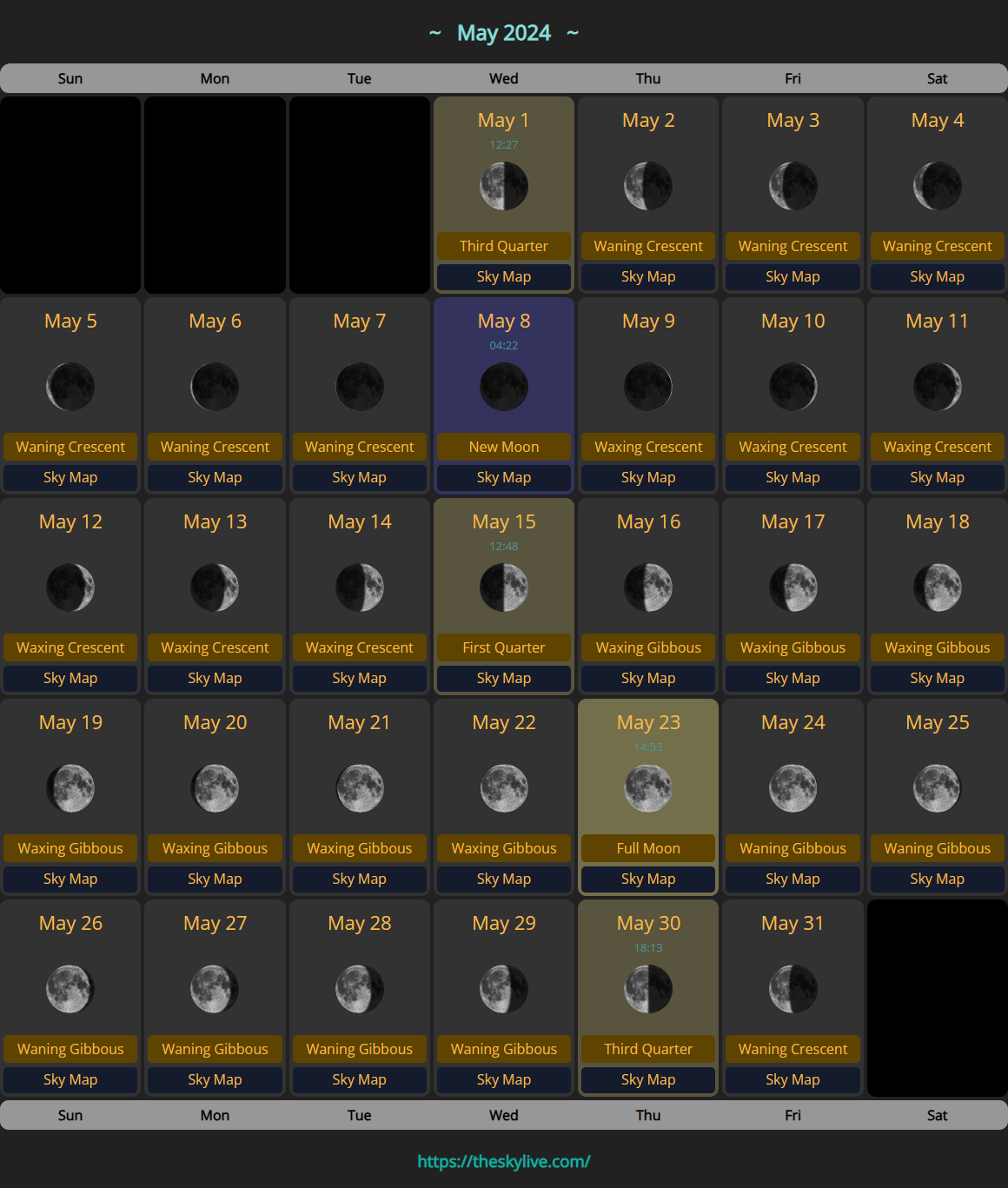 Moon Calendar: May 2024 | TheSkyLive