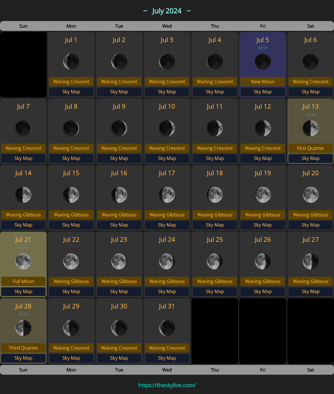 Moon Calendar: July 2024 | TheSkyLive