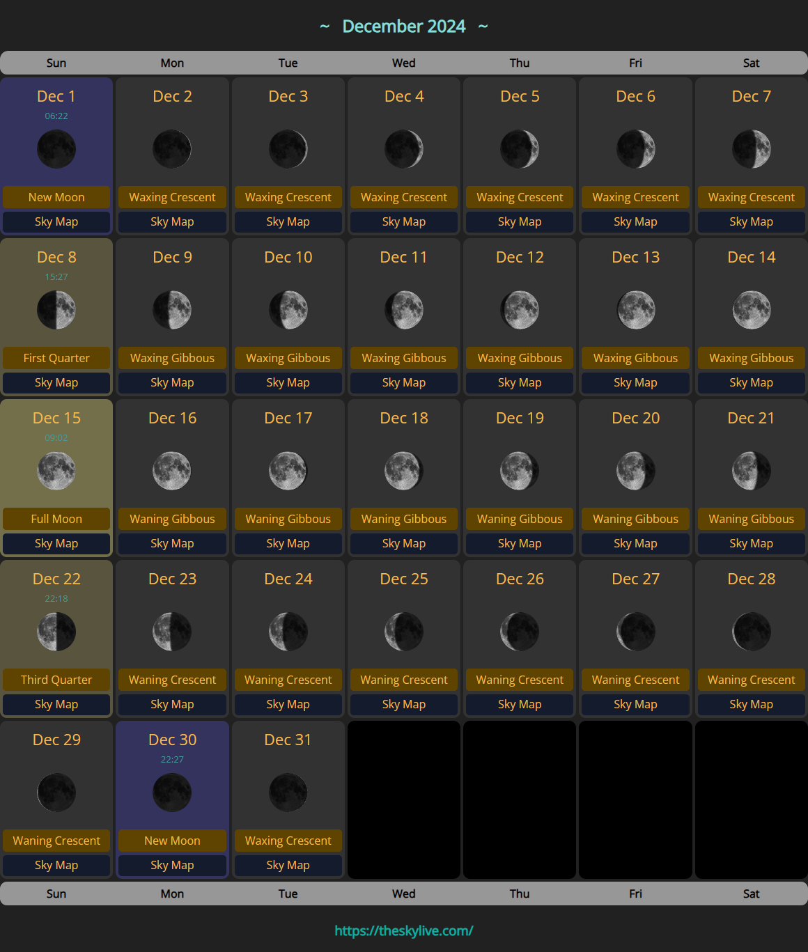 Moon Calendar: December 2024 | TheSkyLive