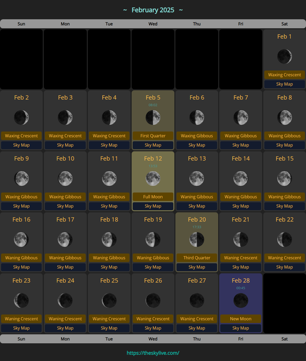 Moon Calendar: February 2025 | TheSkyLive