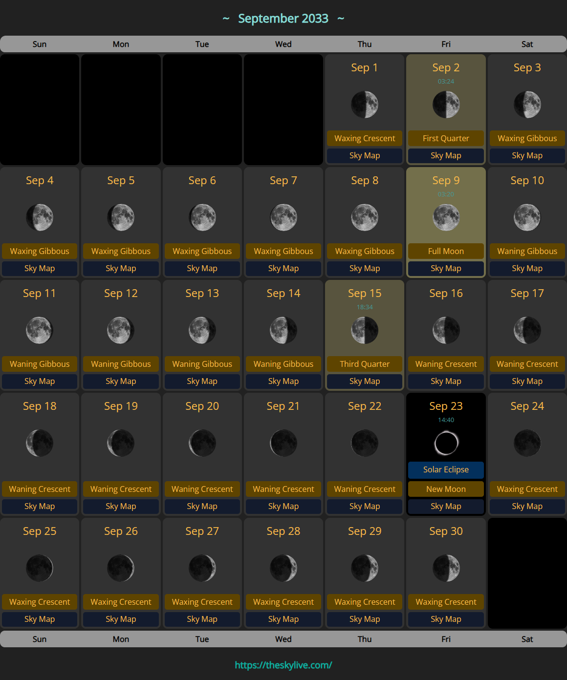 Moon Calendar: September 2033 | TheSkyLive