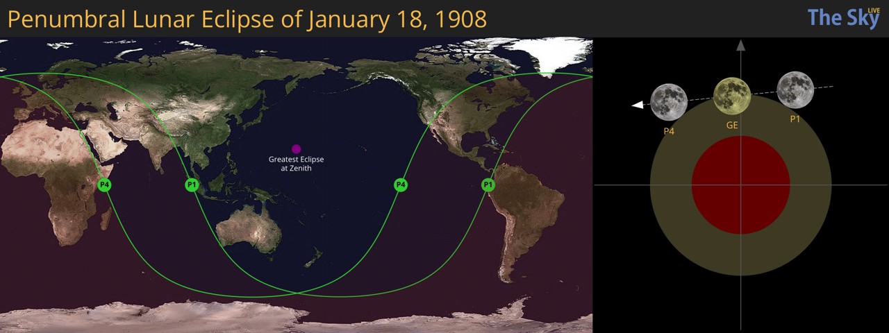 Penumbral Lunar Eclipse of January 18, 1908 | TheSkyLive