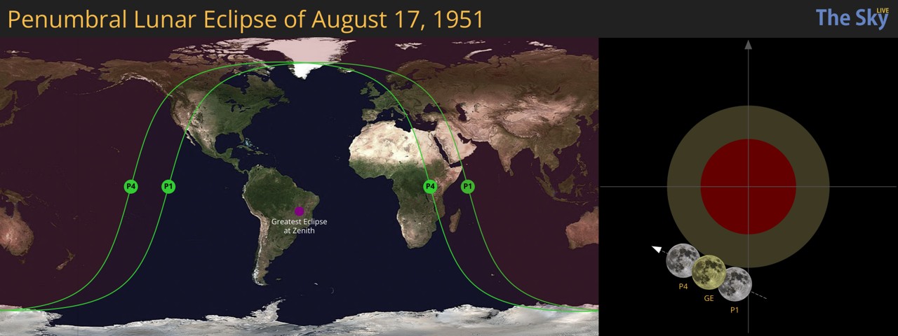 Penumbral Lunar Eclipse of August 17, 1951 from Izyum, Ukraine | TheSkyLive