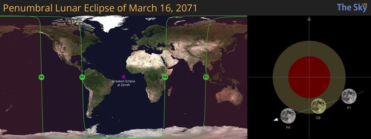 Penumbral Lunar Eclipse of March 16, 2071 from South Korea (Seoul ...